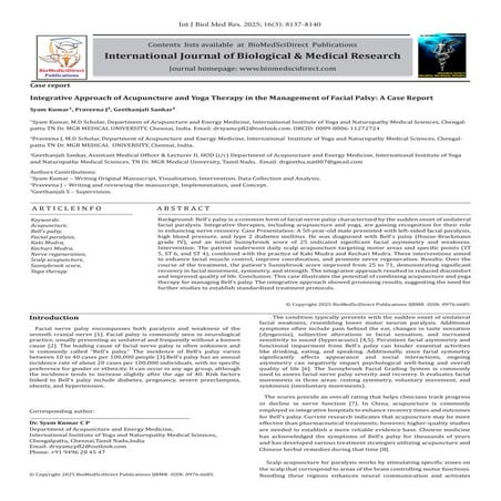 Integrative Approach of Acupuncture and Yoga Therapy in the Management of Facial Palsy A Case ...