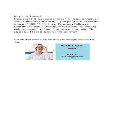 Integrative Research Prepare an 12-15 page paper on one of the .docx