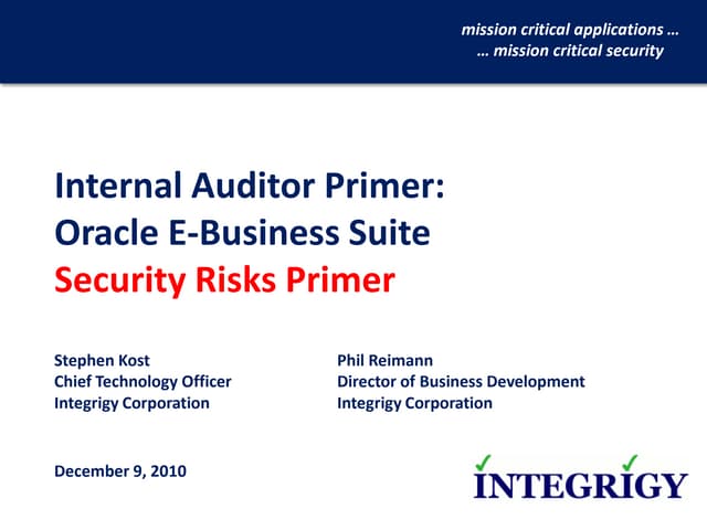 Integrigy Oracle E Business Suite Security Risks Primer For Internal