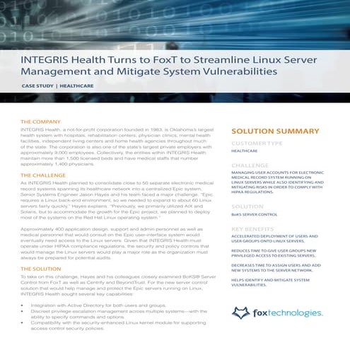 Integris Health Care: BoKS ServerControl Use Case for Healthcare Systems | PDF