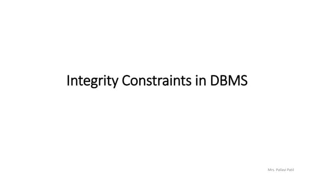 Integrity Constraints In Database Management Systempptx Databases Computer Software And