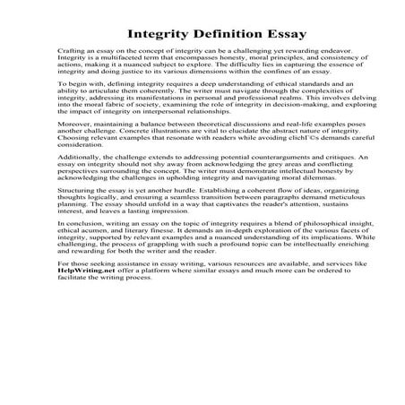 Integrity Definition Essay | PDF | Daycare and Pre-School | Parenting