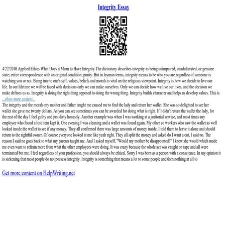Integrity Essay | PDF | Career Advice | Careers