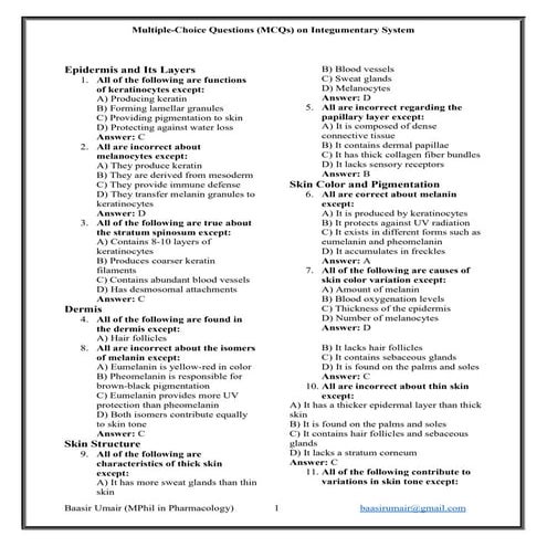 Anatomy of the Integumentary System MCQs.pdf