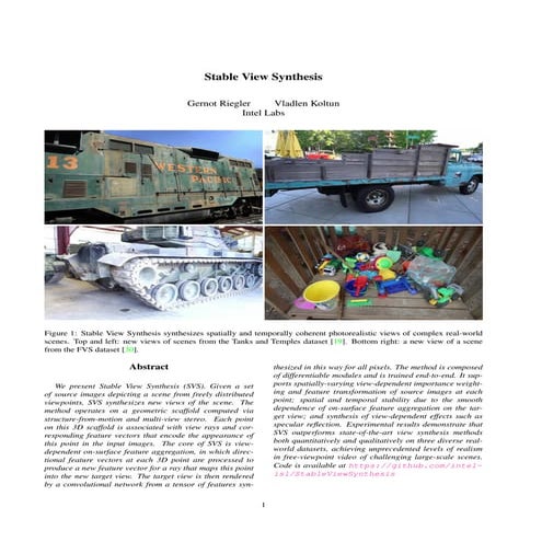 Intel, Intelligent Systems Lab: Syable View Synthesis Whitepaper | PDF