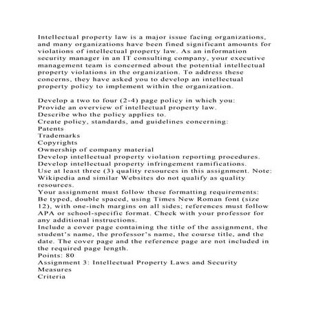 Intellectual property law is a major issue facing organizations, and.docx