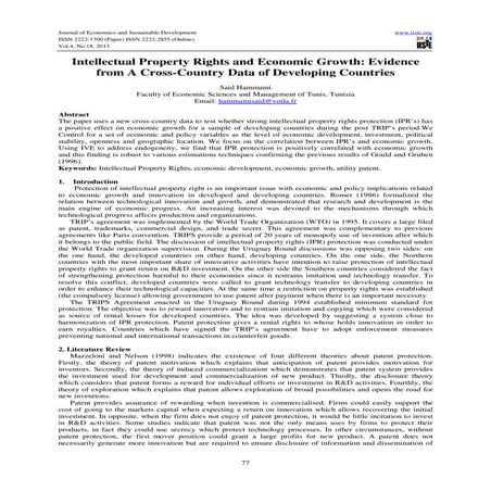 Intellectual property rights and economic growth | PDF