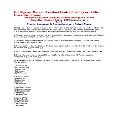 Intelligence bureau assistant central intelligence officer paper | PDF