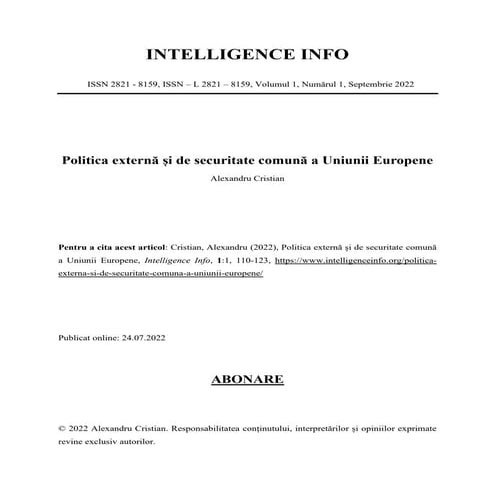 Politica externă și de securitate comună a Uniunii Europene | PDF