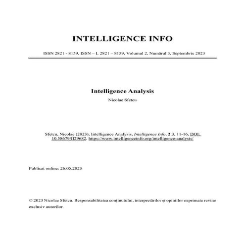 Intelligence Analysis - Intelligence Info, Volumul 2, Numărul 3 | PDF
