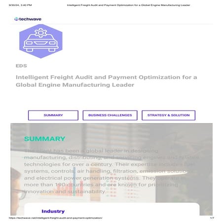 Intelligent Freight Audit and Payment Optimization for a Global Engine ...