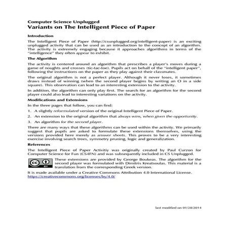 Extensions to the Intelligent Piece of Paper activity (CS Unplugged) | PDF