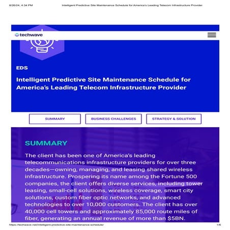 Intelligent Predictive Site Maintenance Schedule for America’s Leading ...