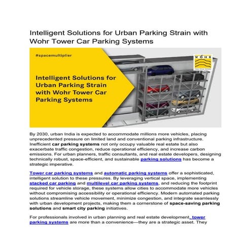 Intelligent Solutions for Urban Parking Strain with Wohr Tower Car ...