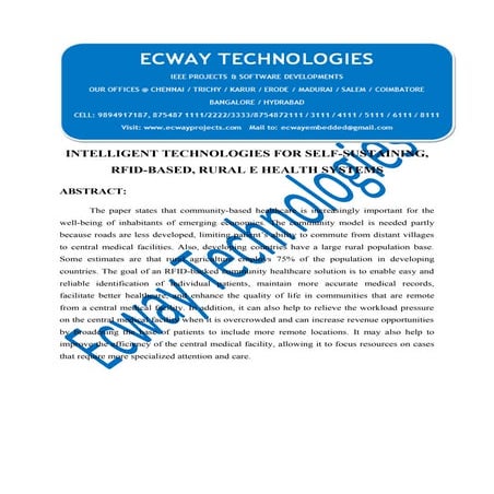 Intelligent technologies for self sustaining, rfid-based, rural e health systems | PDF