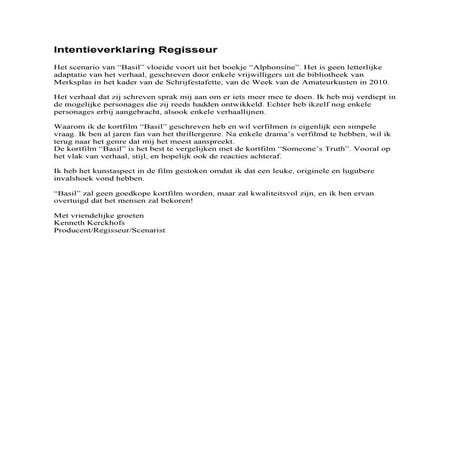 Intentieverklaring regisseur kortfilm basil | PDF