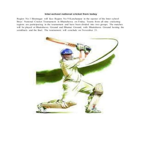Inter-school national cricket from today | DOCX