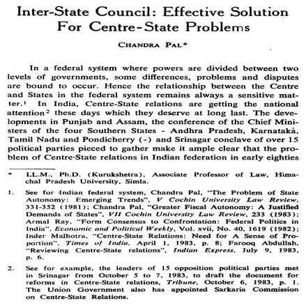 Inter state council effective solution for centre-state problems | PDF