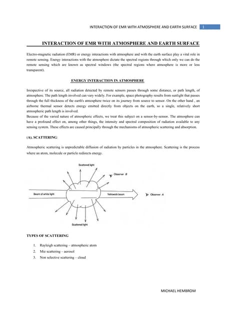 Role of electromagnetic Radiation in Remote Sensing | PDF