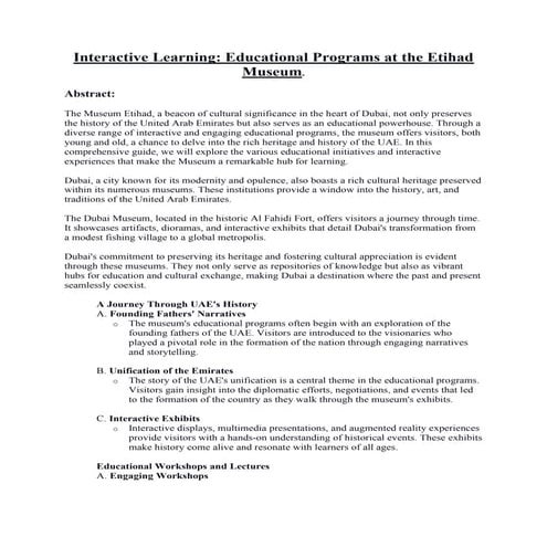 Interactive Learning: Educational Programs at the Etihad Museum. | PDF