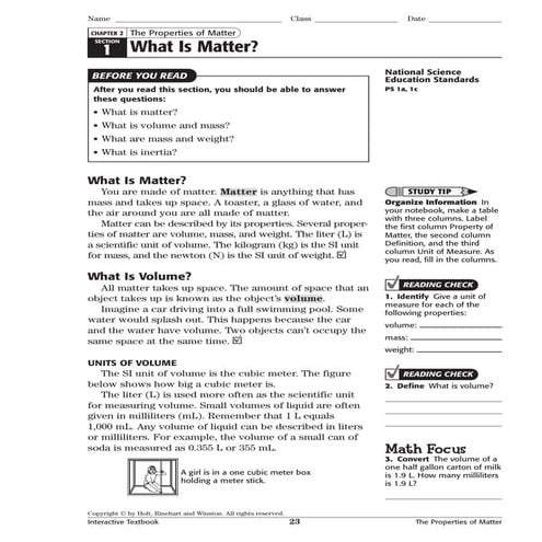 Interactive textbook ch. 2 & 3 the properties & states of matter | PDF