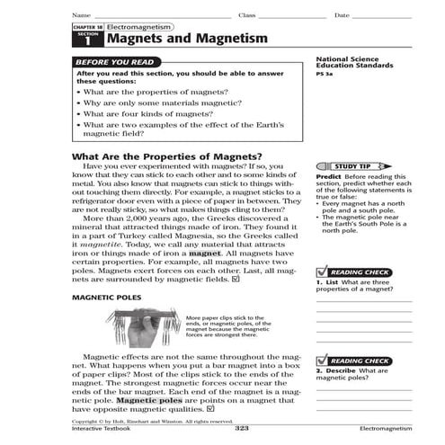 Interactive textbook ch. 18 sec 1 magnets & magnetism | PDF