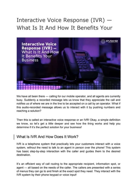 IVR (Interactive Voice Response) system & technology | PDF | Technology & Computing