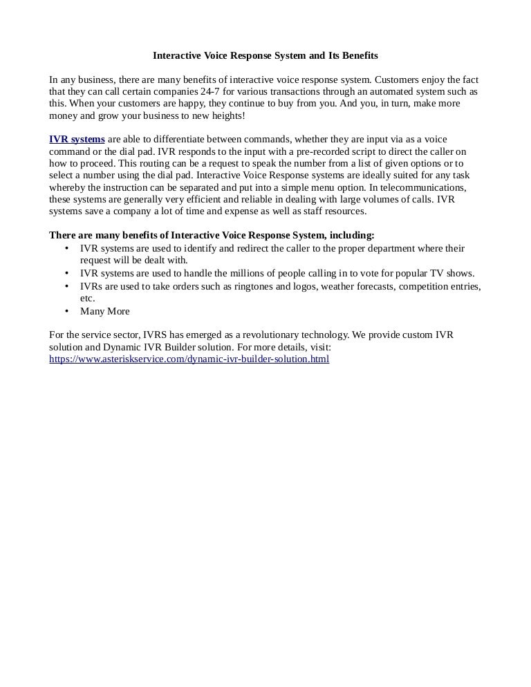 Interactive Voice Response System and Its Benefits Interactive Voice Response System and Its Benefits