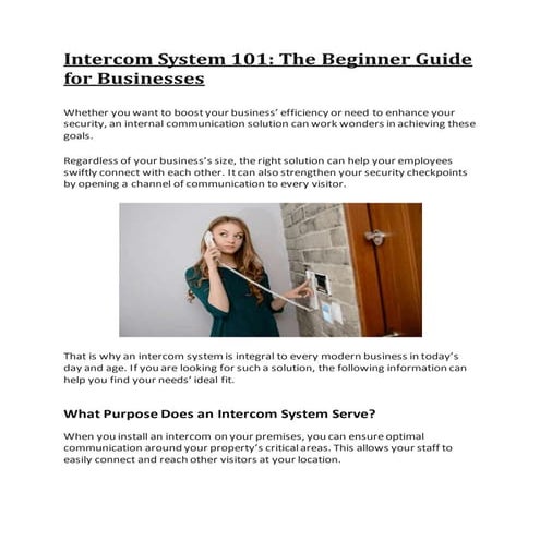 Intercom system 101 | DOCX | Telecommunications Industry | Industries