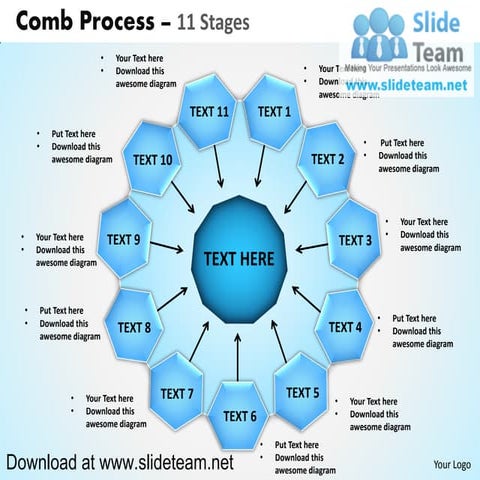 Interconnected hexagonal comb pointing inwards process 11 stages ...