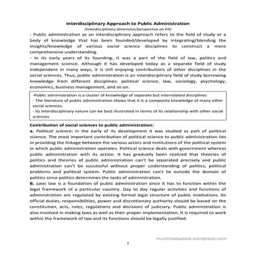 Inter disciplinary approach(Frontier of Public Administration) | PDF