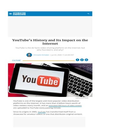 Youtube's history and the impact it has on the internet | PDF