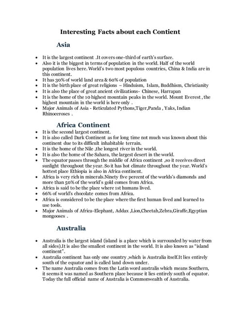 Interesting facts about continents in the world | PPTX