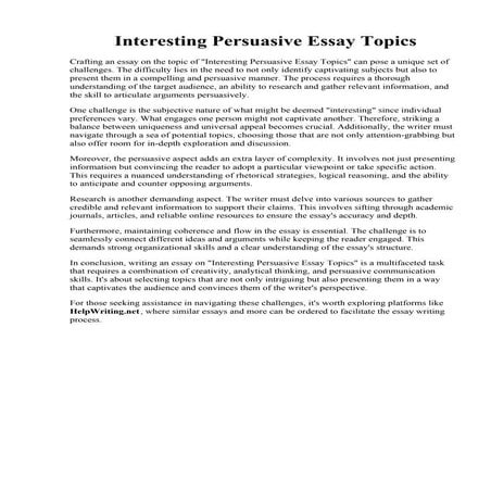 Interesting Persuasive Essay Topics | PDF