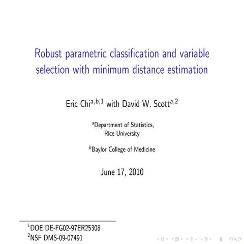 Robust parametric classification and variable selection with minimum distance estimation | PPT