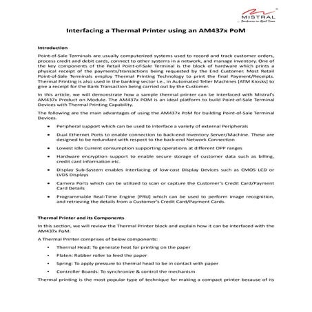Interfacing a Thermal Printer using an AM437x PoM | PDF