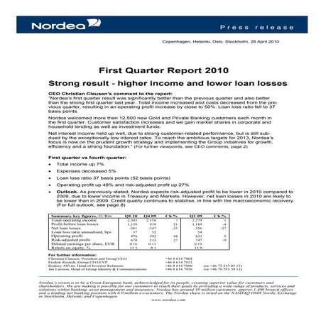 Interim report 1 2010, Nordea Bank | PDF
