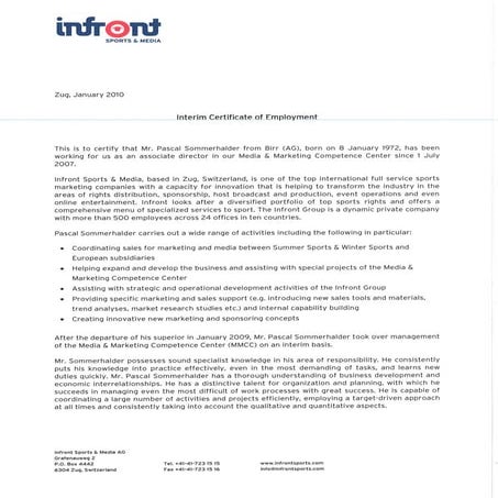 Interim reference letter infront sports & media | PDF