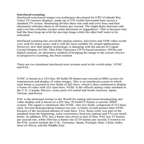 Difference between Interlaced & progressive scanning | DOCX