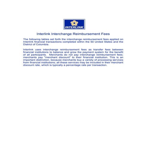 Interlink Interchange Reimbursement Fees – April 2013 | PDF