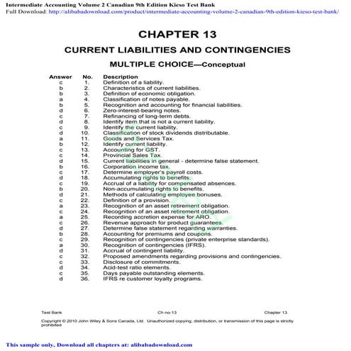 Intermediate Accounting Volume 2 Canadian 9th Edition Kieso Test Bank Pdf