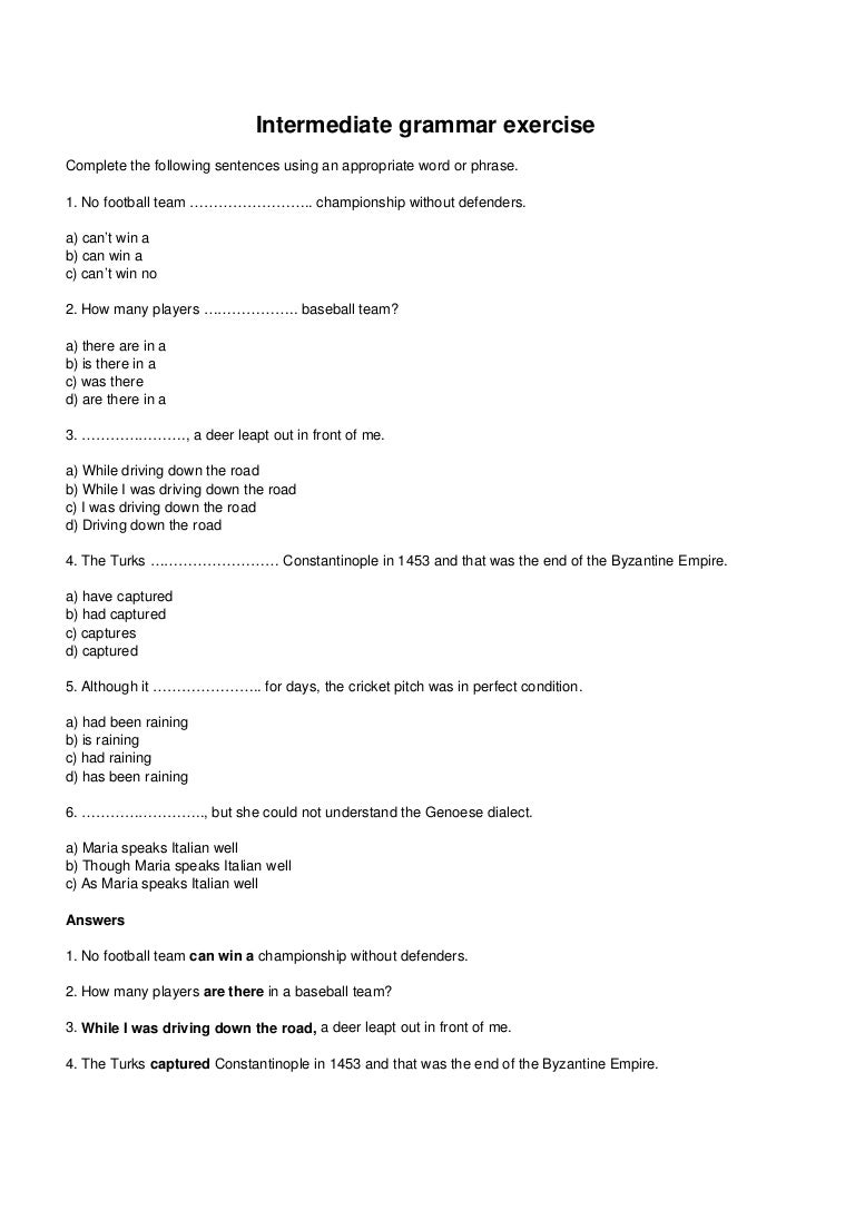 Intermediate Grammar Exercise