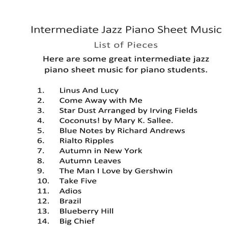 Intermediate Jazz Piano Sheet Music | PDF