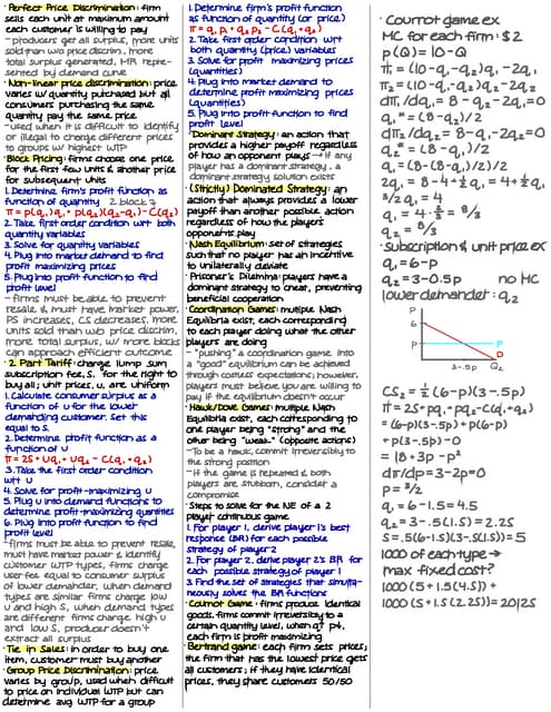 Principles of Microeconomics Midterm 2 "Cheat Sheet" | PDF