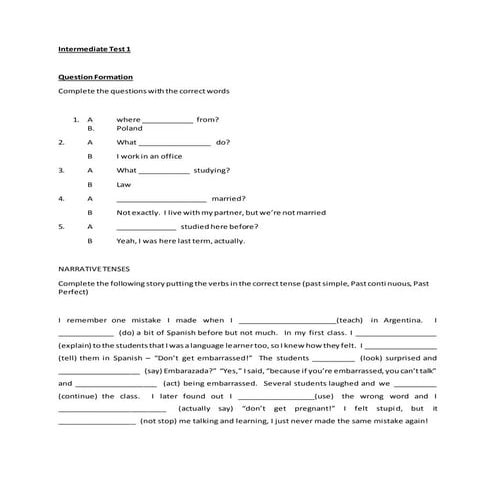 Intermediate test 1 | DOCX | Standardized Testing | Educational Assessment
