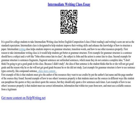 Intermediate Writing Class Essay | PPT