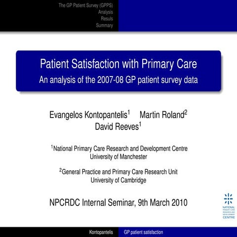 Internal 2010 - Patient Satisfaction with Primary Care | PPT
