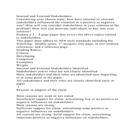 Internal and External StakeholdersConsidering your chosen topic, .docx