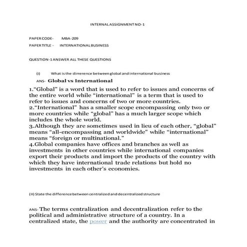 MBA INTERNAL ASSIGNMENT JAIPUR NATIONAL UNIVERSITY | PDF