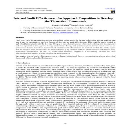 Internal audit effectiveness an approach proposition to develop the theoretical framework | PDF
